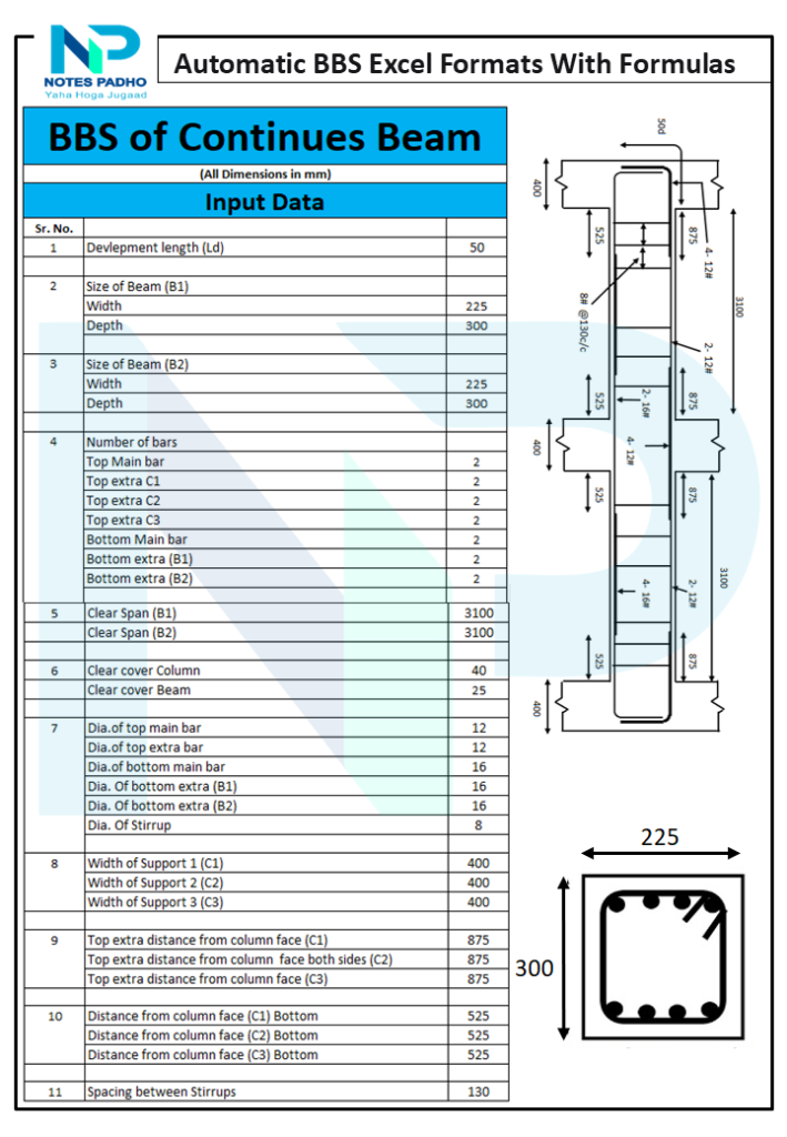 Automatic BBS Excel Format With Formulas | Bar Bending Schedule ...