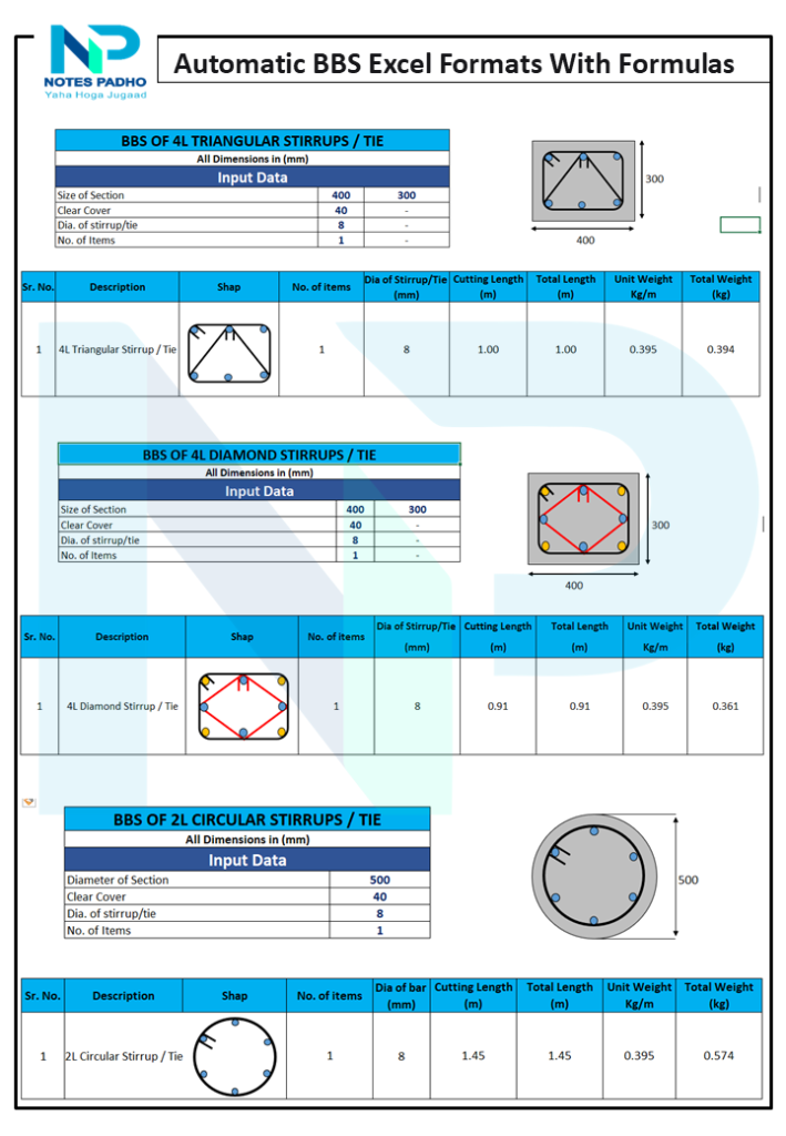 Automatic BBS Excel Format With Formulas | Bar Bending Schedule ...